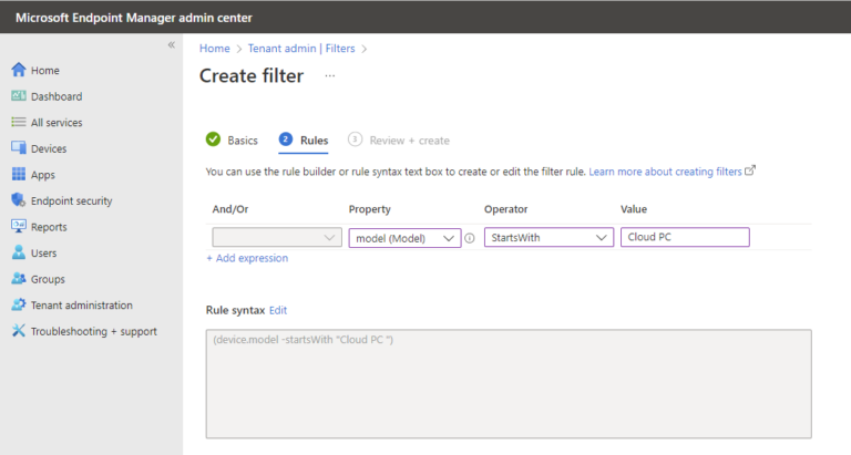 Organize Intune for Windows 365 and AVD with Filters - Mr T-Bone´s Blog