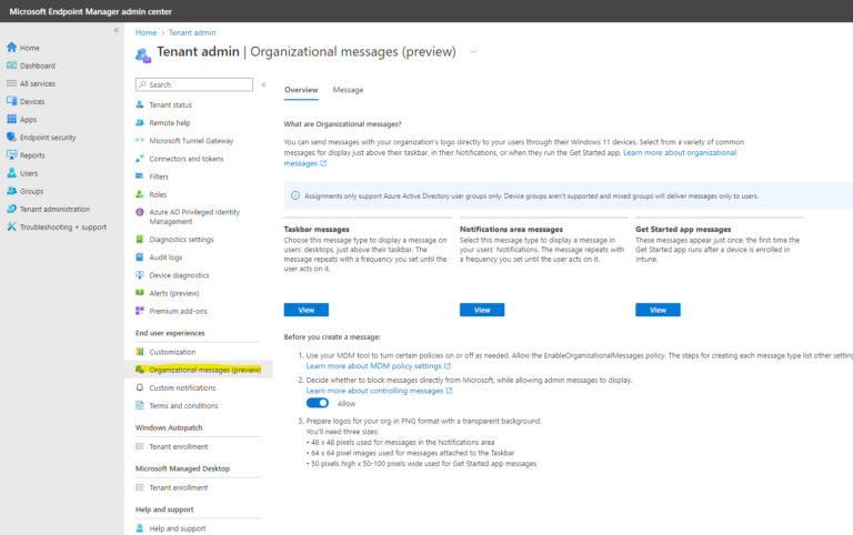 Intune Organizational Messages - Mr T-Bone´s Blog