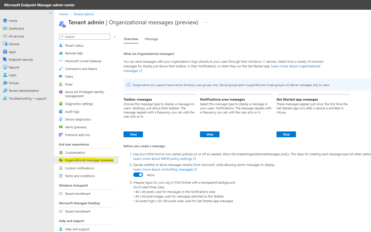 Intune Organizational Messages - Mr T-Bone´s Blog