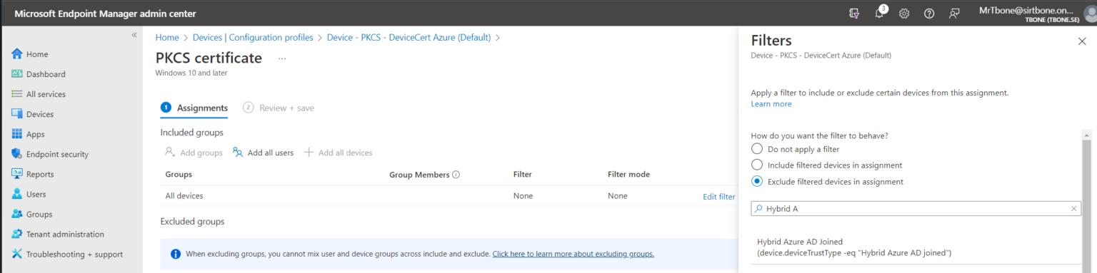 Filter out devices based on join type in Intune - Mr T-Bone´s Blog