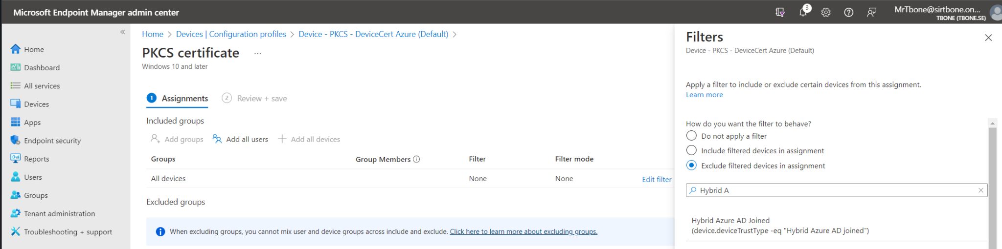 Filter out devices based on join type in Intune - Mr T-Bone´s Blog