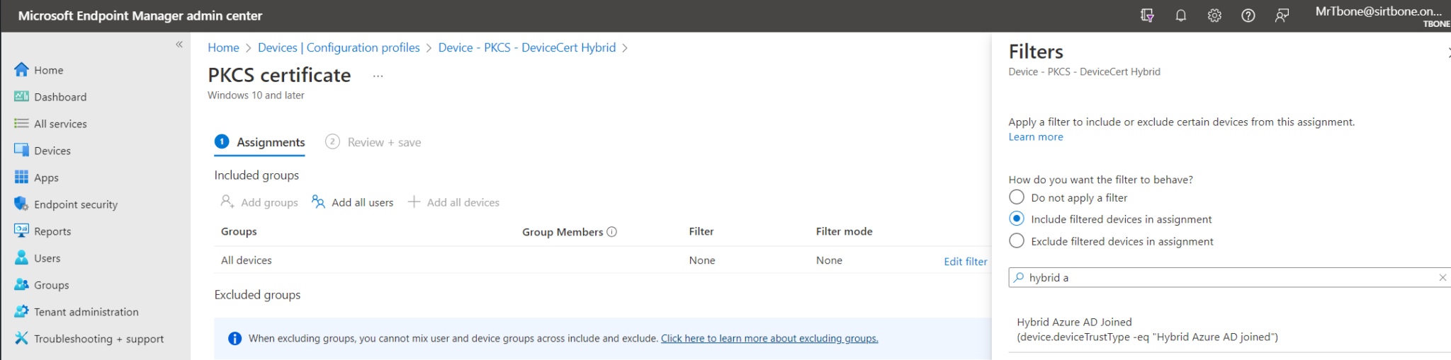 Filter out devices based on join type in Intune - Mr T-Bone´s Blog